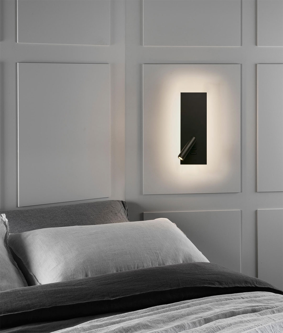 White or Black LED Backlit Rectangular Bedside Wall Light with ...