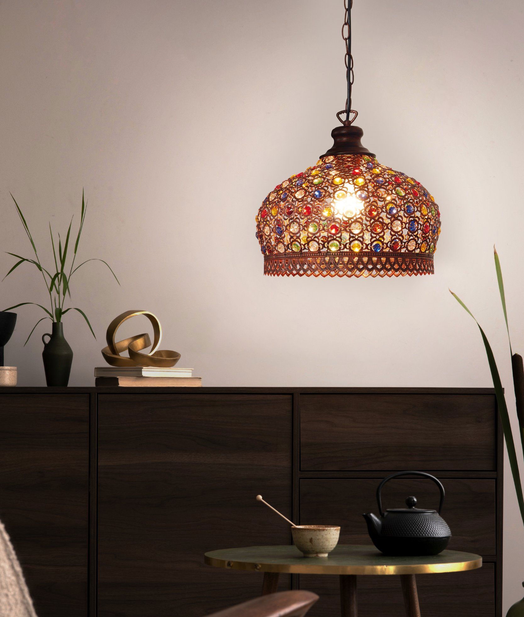 Boho Vintage Metal Round Hanging Ceiling Light - Antique Copper ...