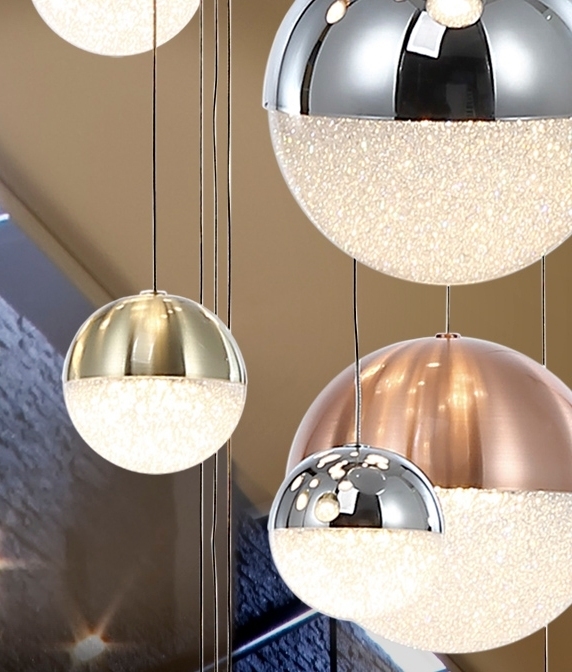 Schuller Sphere 27 or 14 LED Long Drop Glitter Ball Pendant - Chrome ...