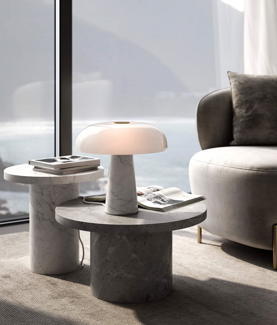 Designer Table Lamp with Opal Glass Shade and Marble Base