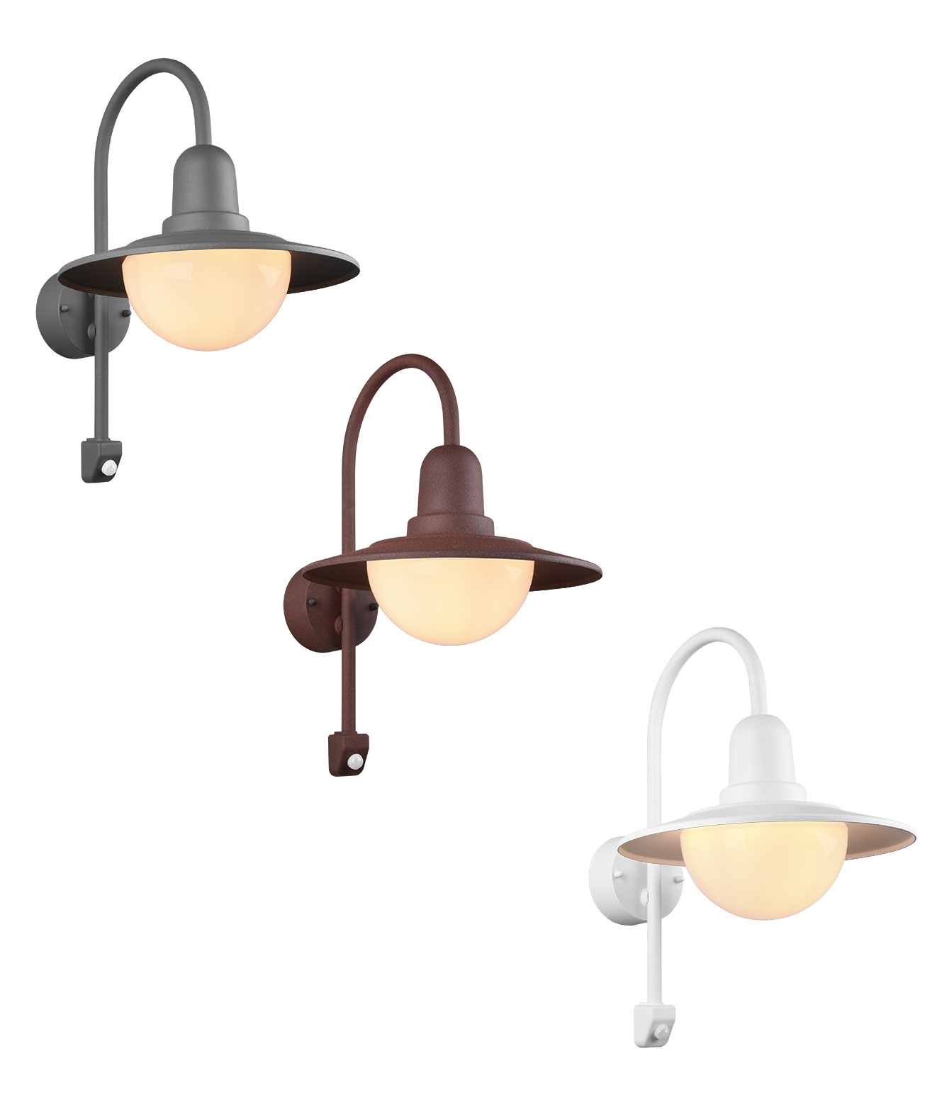 Outdoor Swan Neck PIR Wall Light with Opal Glass