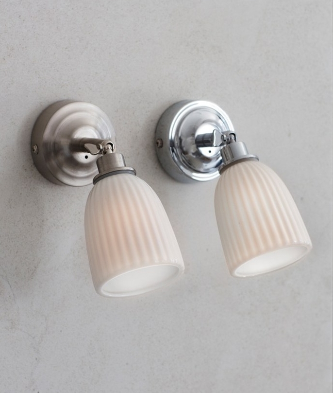 Small Bracket Wall Light with a Fluted Porcelain Shade