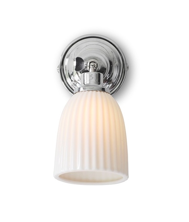 Small Bracket Wall Light with a Fluted Porcelain Shade for Bedroom or ...