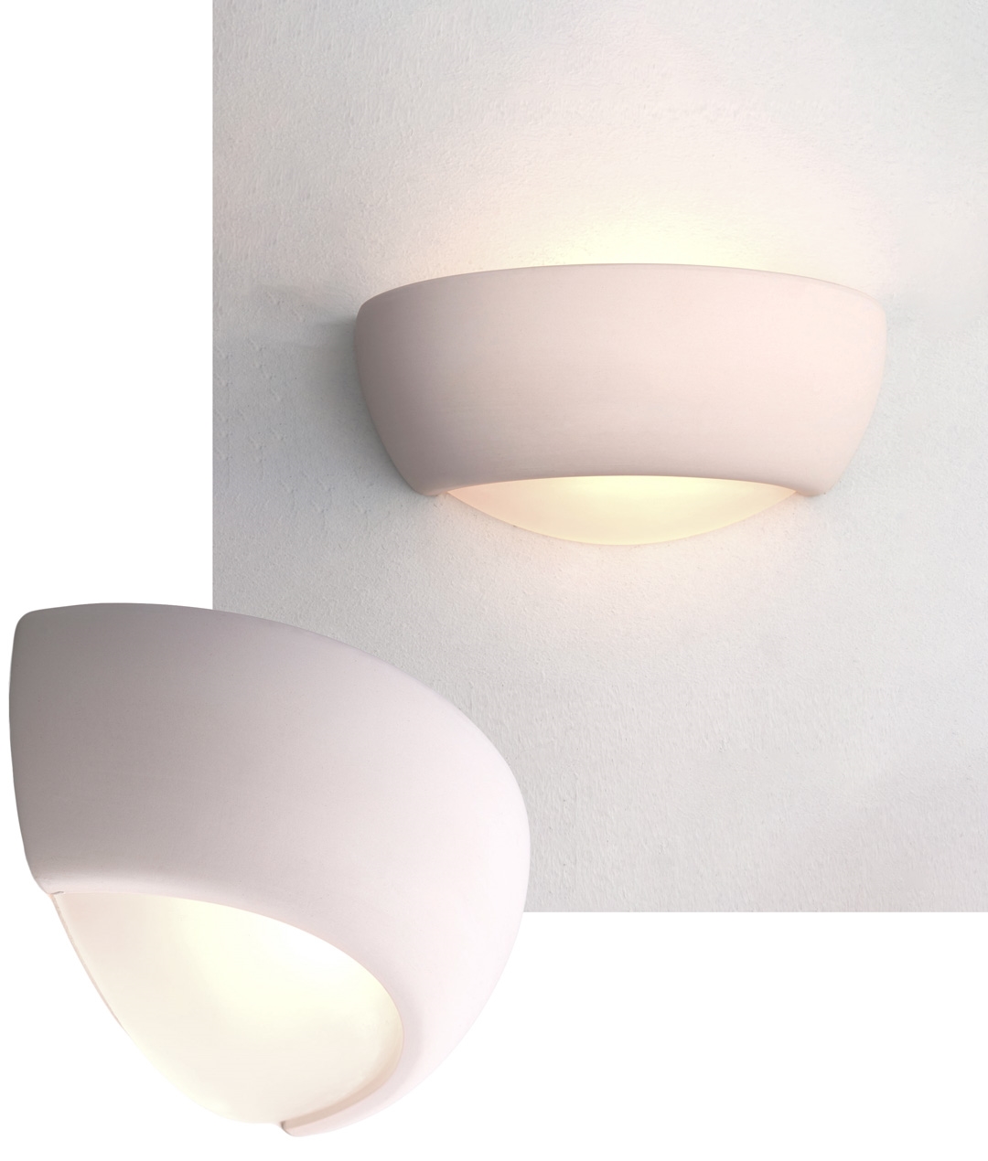 Plaster Semi-Circular Wall UpLight with Bottom Diffuser - Can be Painted