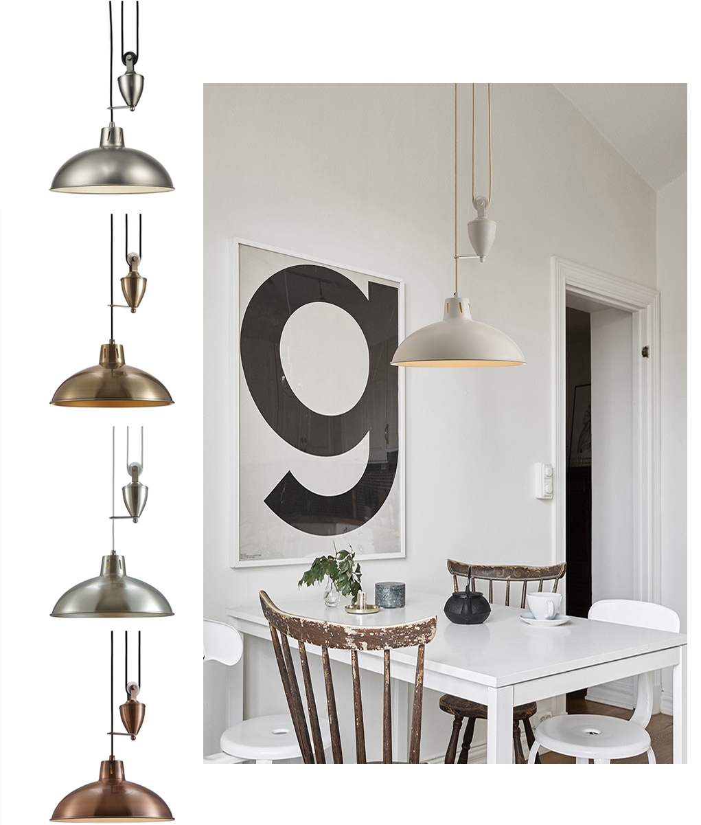Dome Light Pendant with Rise and Fall Mechanism Using Counterweight