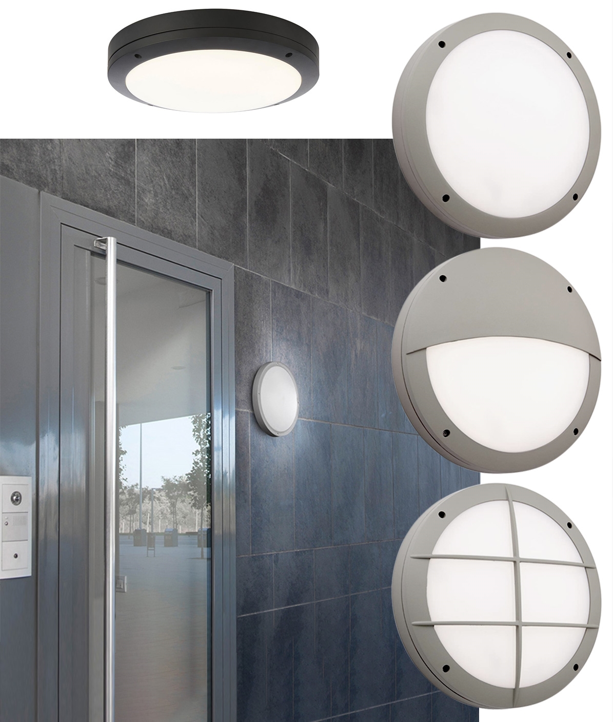 Outdoor Wall or Ceiling Light Round IP65 Bulkhead Light