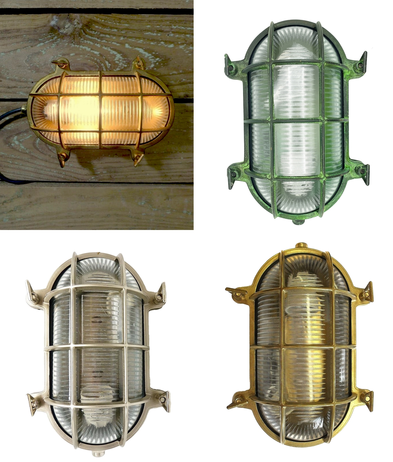 Marine Brass and Prismatic Glass Bulkhead Light – IP54 Outdoor Wall Fitting
