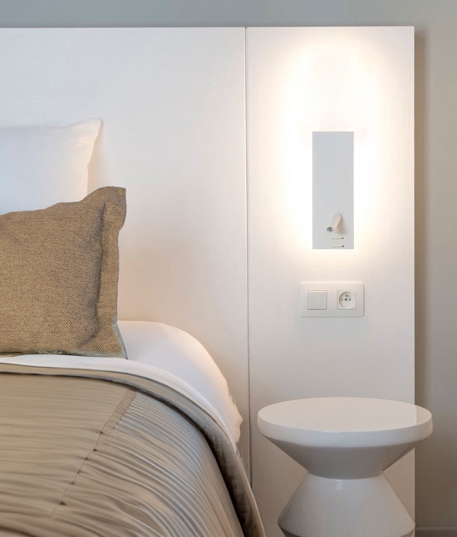 White LED Backlit Rectangular Bedside Wall Light with Adustable Reading ...