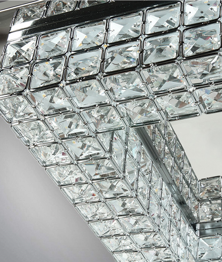 Flush Mounted Square Crystal and Glass LED Ceiling Light W420mm