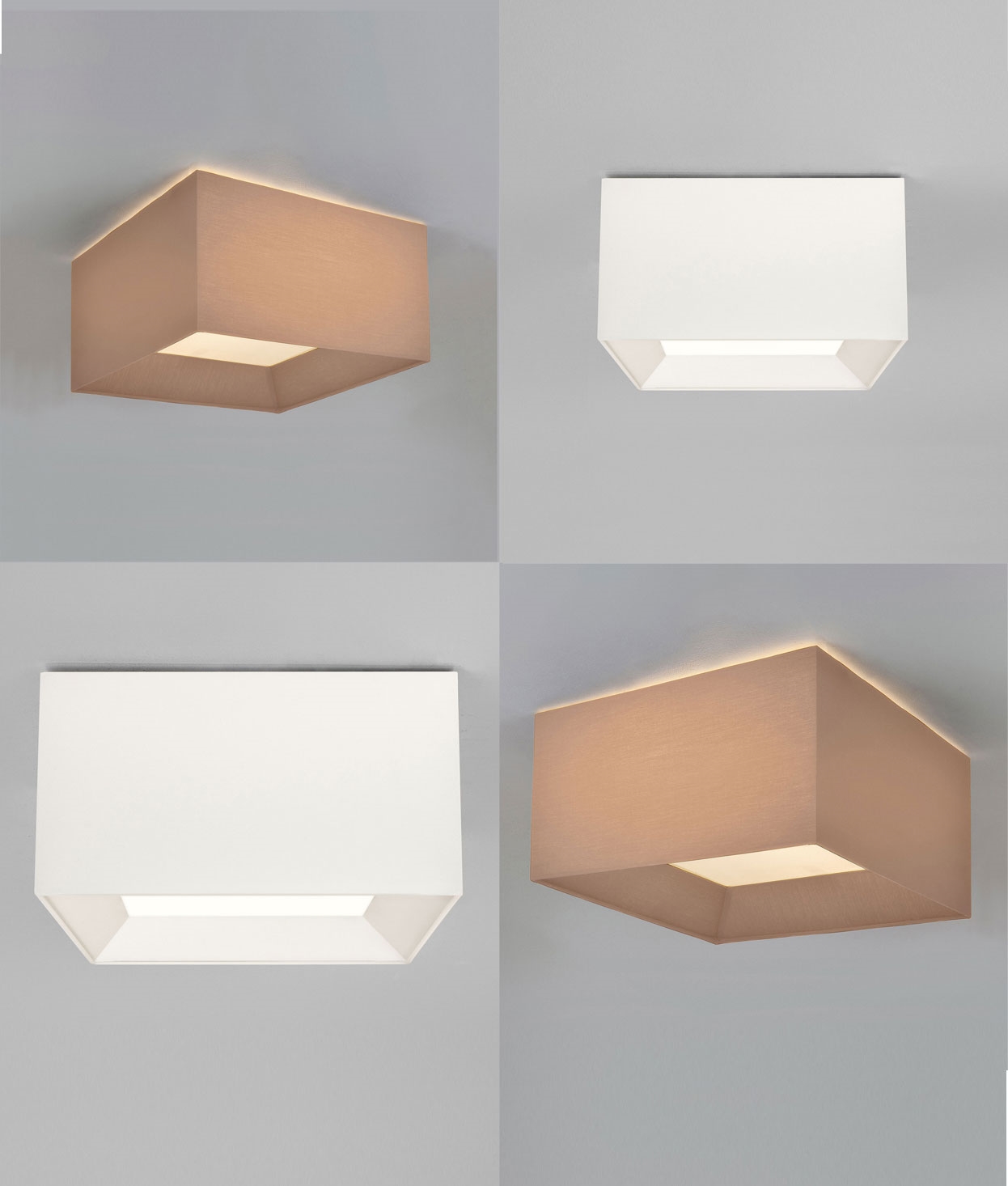 Square Flush Ceiling Light with White fabric or Oyster Silk Shades
