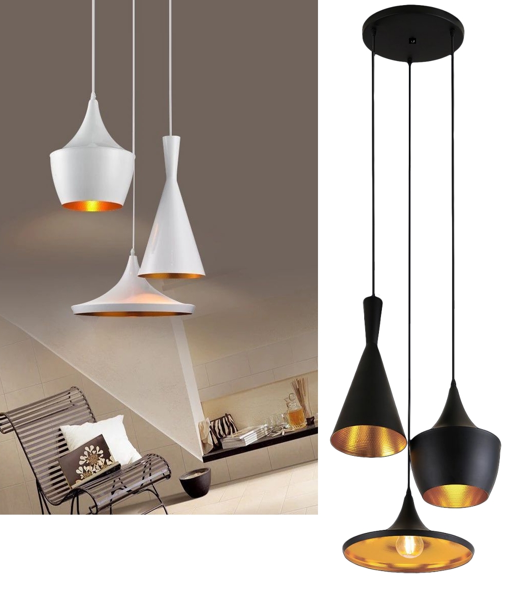 3 Light Cluster Pendant Black or White - Flared, Conical and Bulb ...