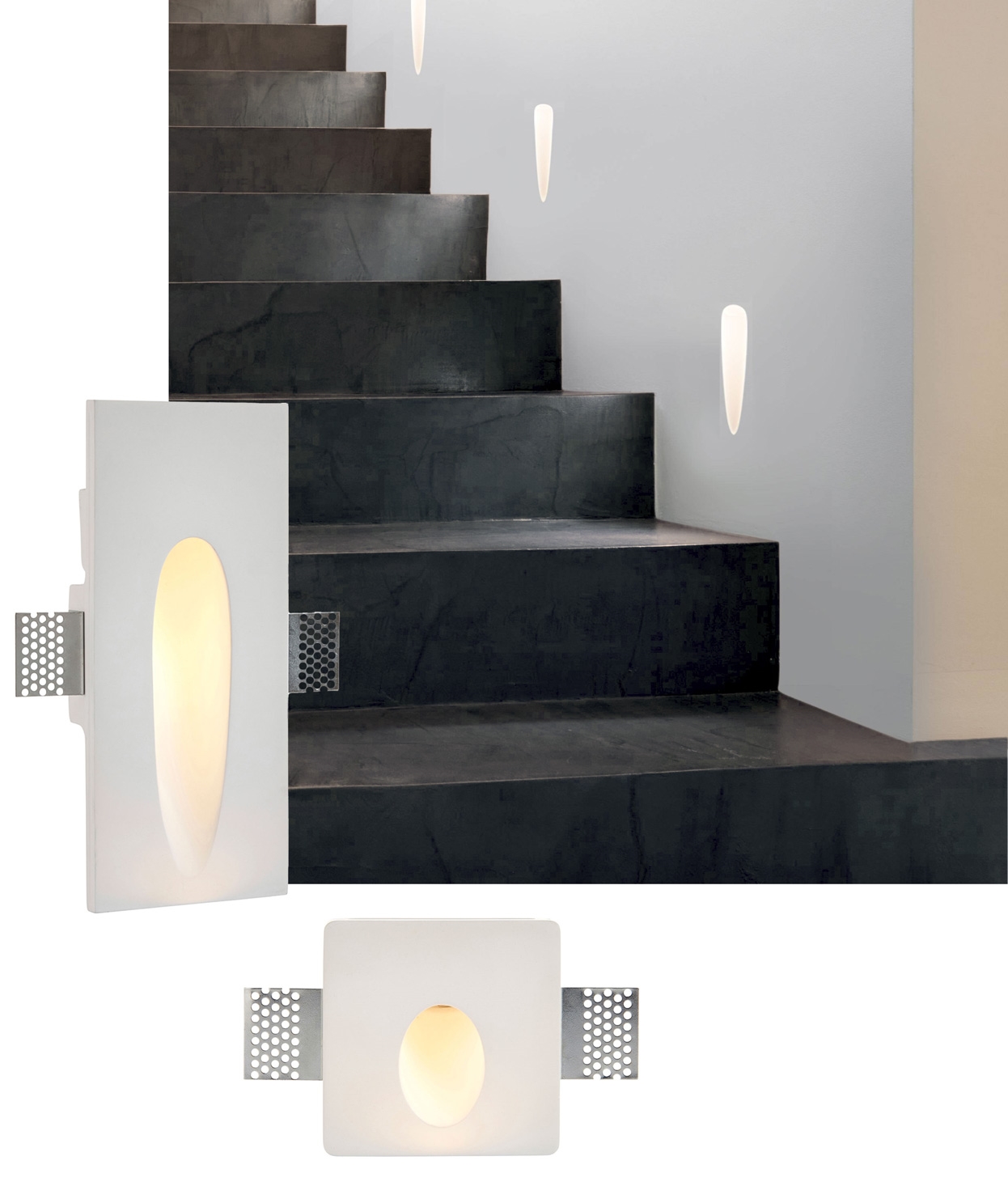 Recessed Plaster-In Wall Light - Two Sizes - Round or Tall