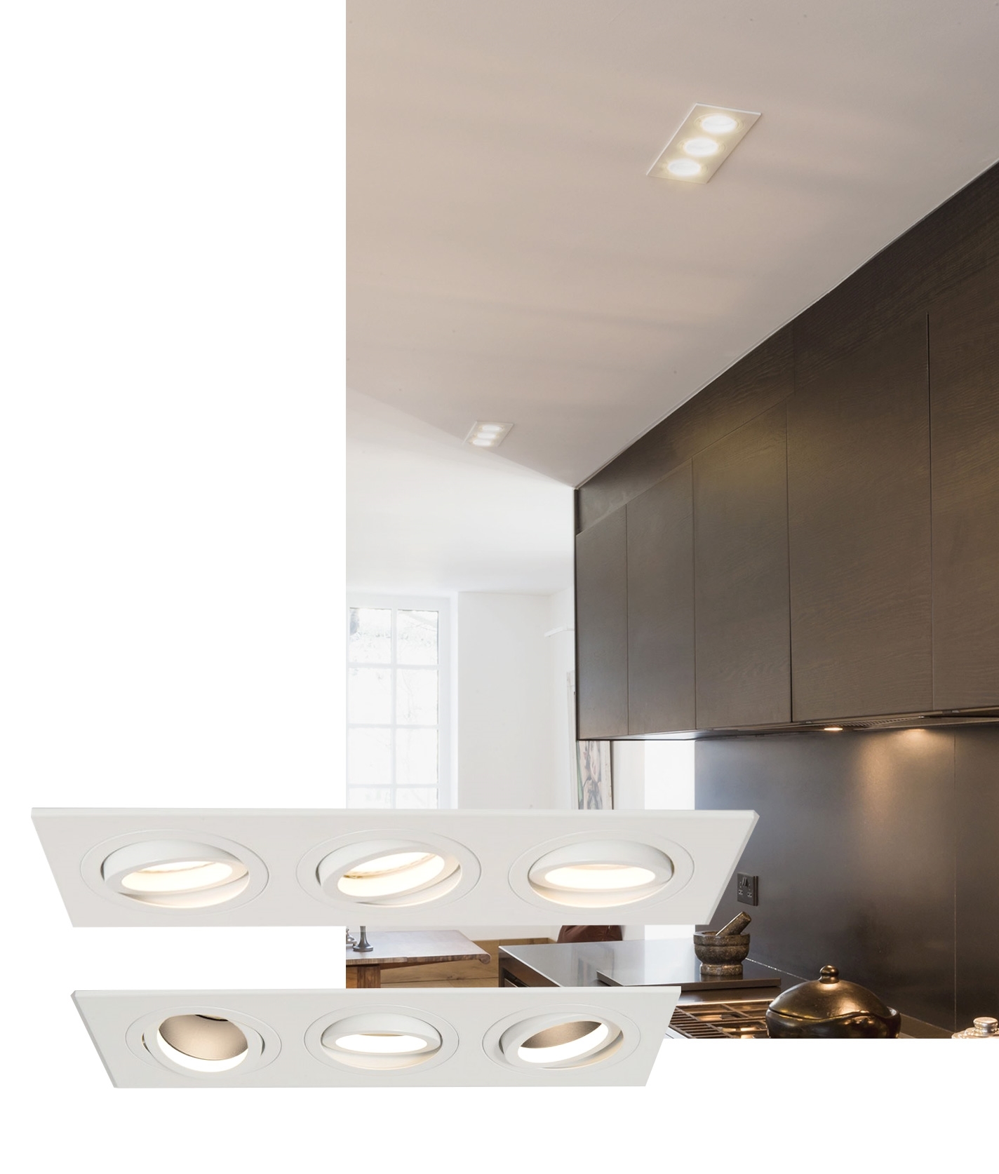 Recessed Adjustable Triple Interior Downlight for mains GU10 Lamps