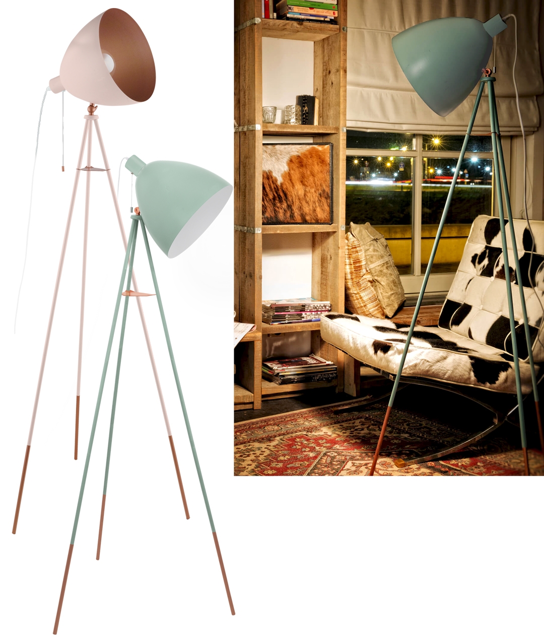 Tripod Floor Lamp Pastel Paint Finishes and Vintage Style