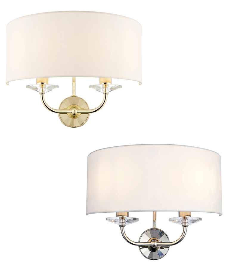 Crystal Detail Double Arm Half-Shade Wall Light