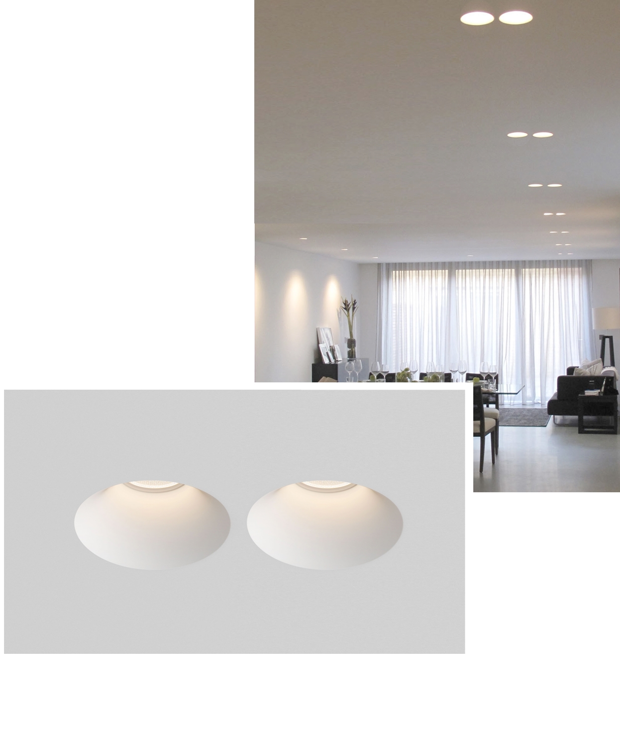 Trimless Plaster-In Downlight - Round Twin for GU10 Mains Lamp