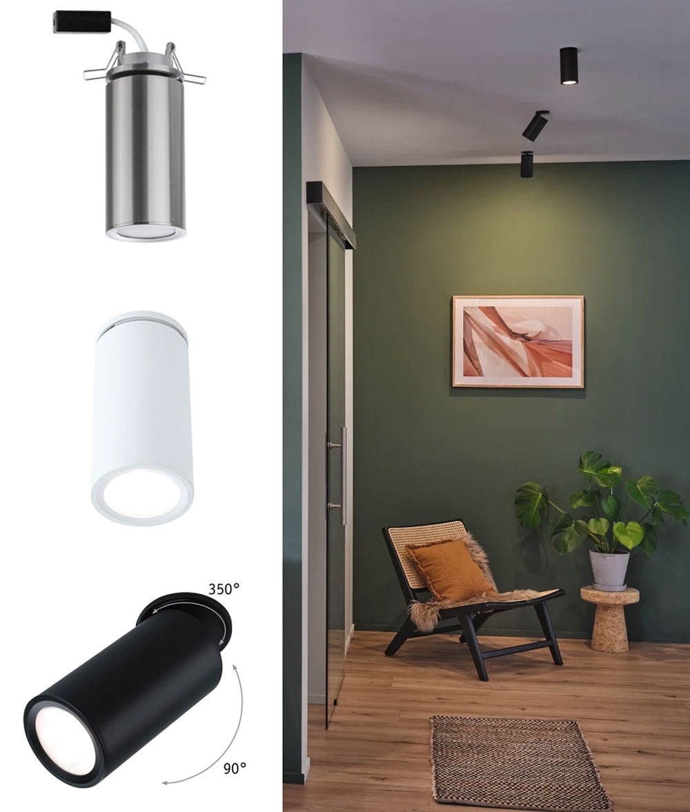 Semi-Recessed LED Black Cylinder Adjustable Spotlight