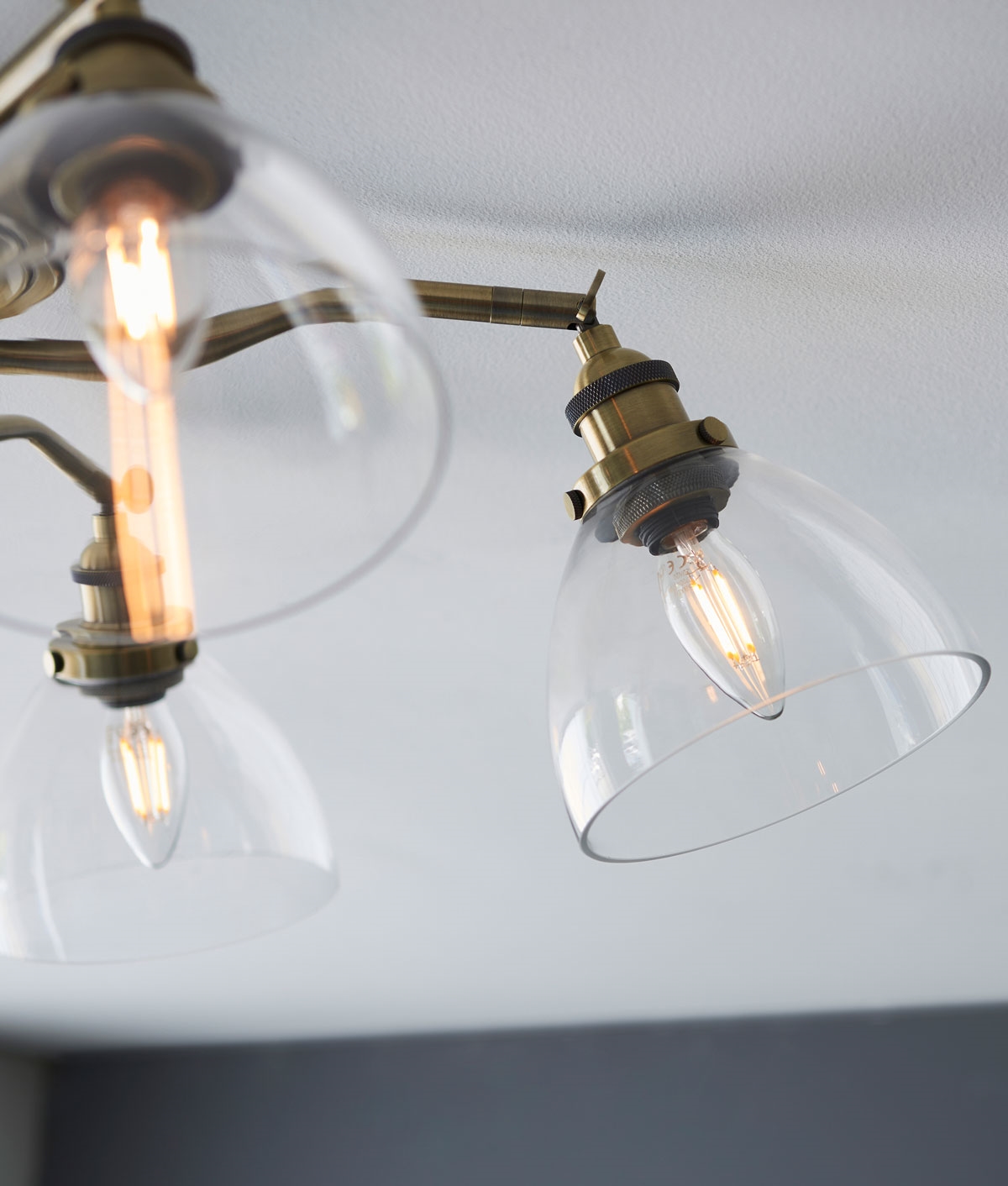 Adjustable Shade 5 Light Semi-Flush Brass and Clear Glass Ceiling Light