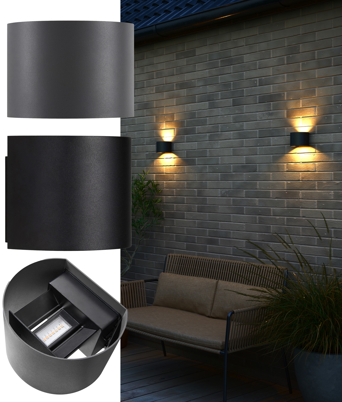 Adjustable LED Filtered Light Up and Down Exterior Wall Light