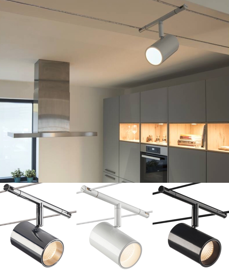 Adjustable Spotlight with Built-in LED for Tension Wire Systems