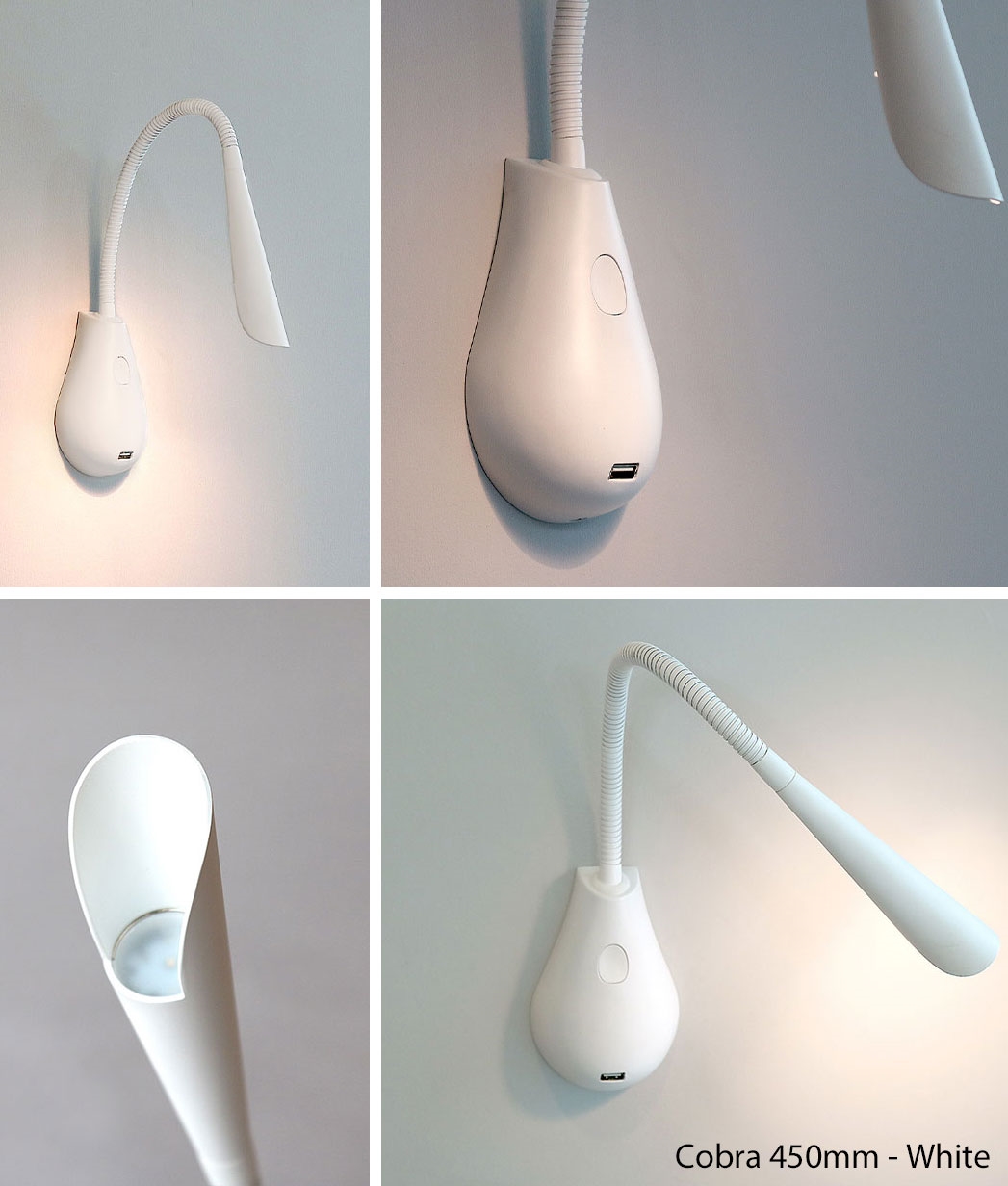 Innermost Cobra Wall Light with USB - Black, White or Dark Brown Leather