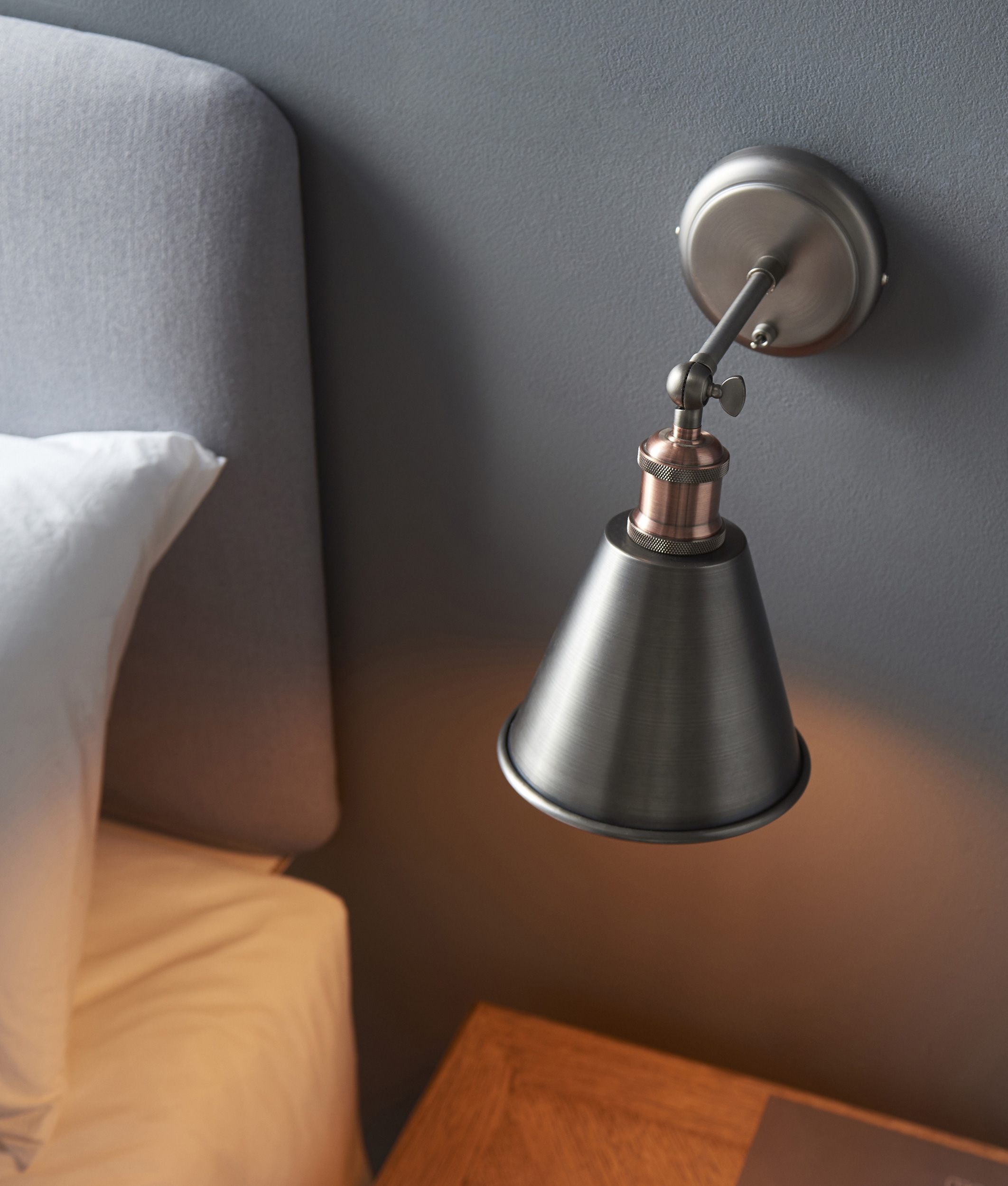 Industrial Adjustable Switched Wall Light With A Metal, Cone-Shaped Shade