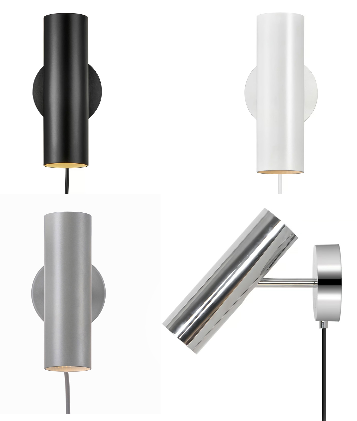 Tubular Switched Adjustable Wall Spotlight in 4 Finishes