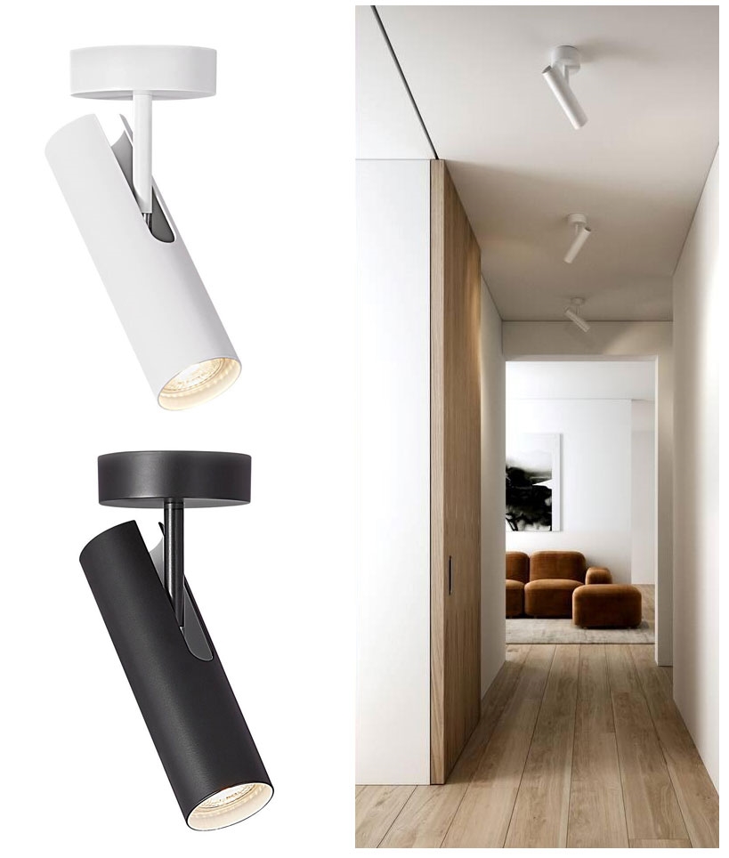 Wall or Ceiling Tube Spotlight for Mains GU10 Bulbs - Fully Adjustable