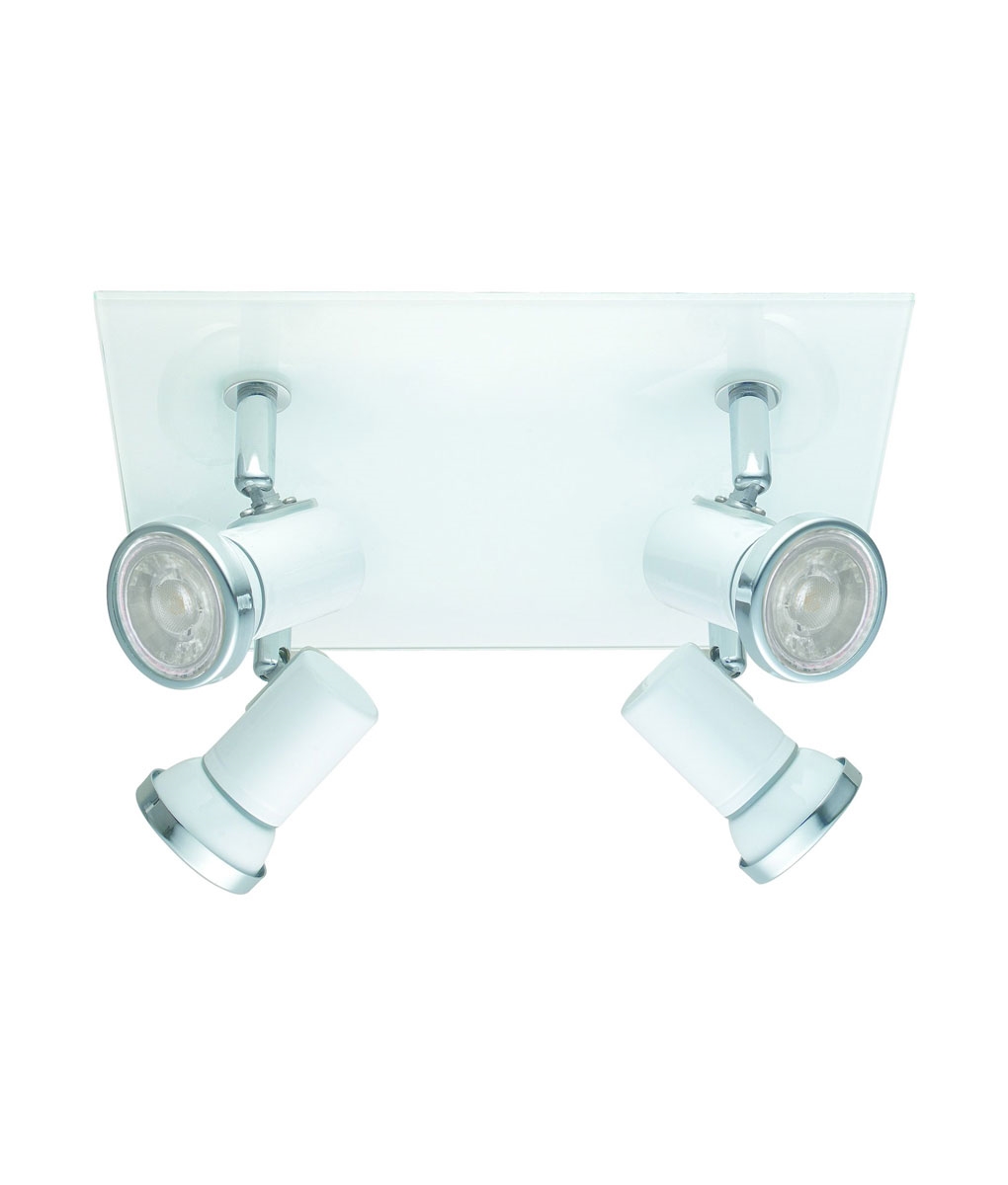 Square Ceiling Spotplate With 4 Adjustable Spotlights in White with ...