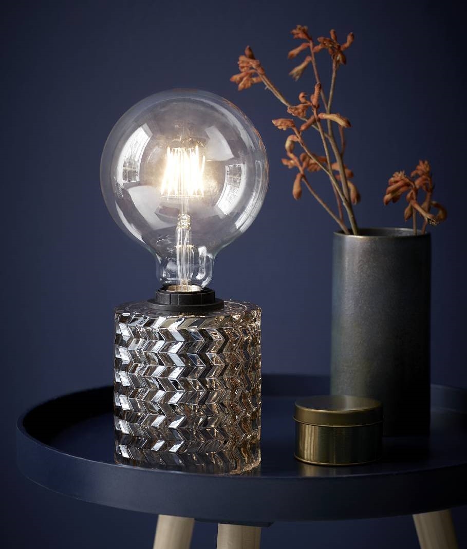 Bare Lamp Etched Glass Table Lamp