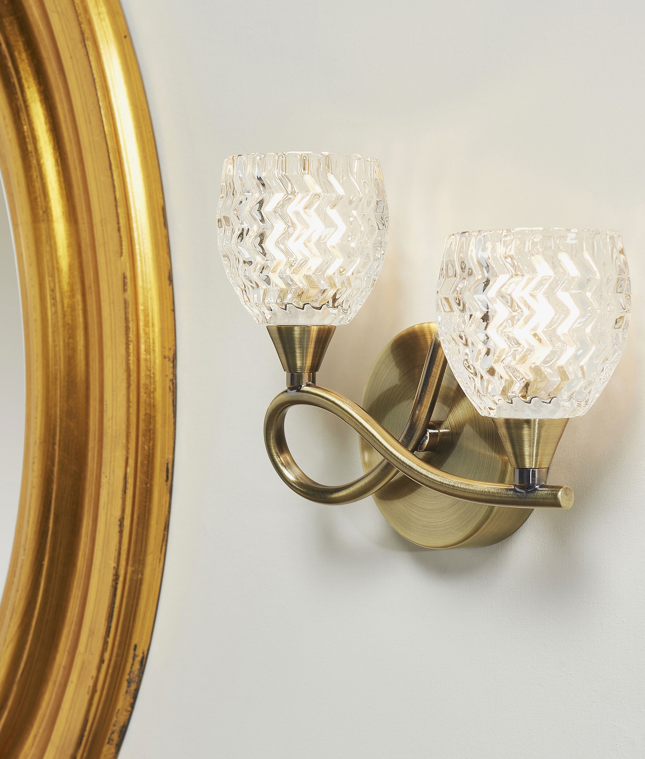 Bracket Wall Light with Twin Glass Shades - Brass or Chrome Finish and ...