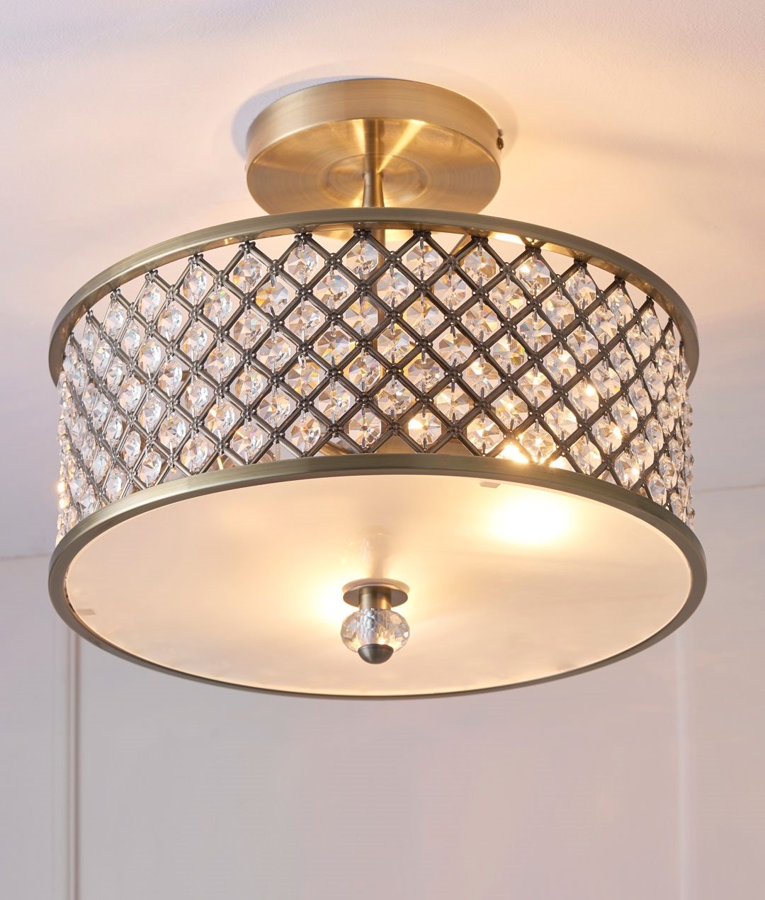 Drum Semi-Flush Ceiling Light with Cut-out Details & Crystals