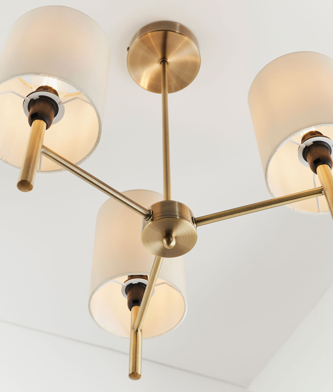 Fabric Shaded Semi-Flush 3 Light Fitting - Chrome or Antique Brass