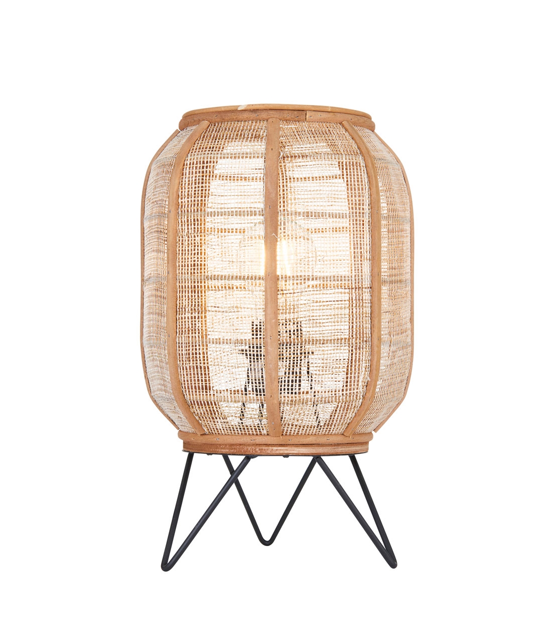 Table Lamp with Open-Weave Natural Linen Shade and Black Base