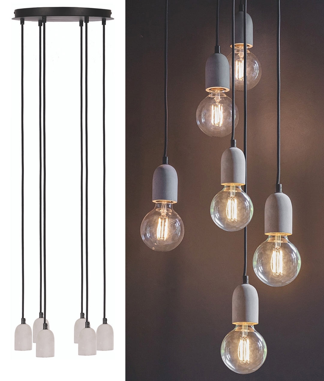 Smooth Concrete 6 Flex Cluster Pendant - Bare Bulb Ceiling Pendant