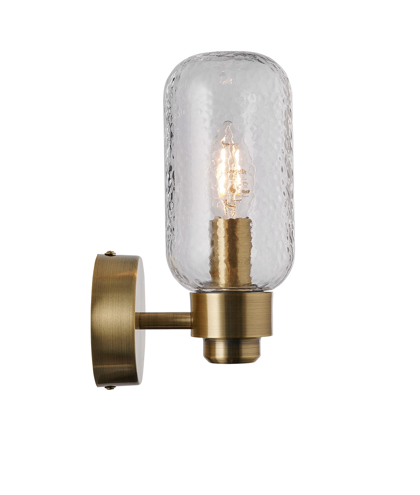 Textured Glass and Brass Finish IP44 Bathroom Wall Light