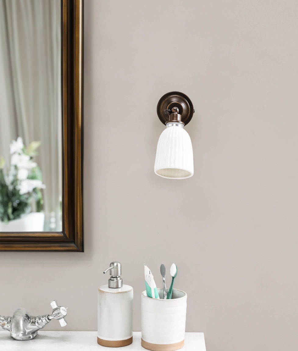 Small Bracket Wall Light with a Fluted Porcelain Shade for Bedroom or ...