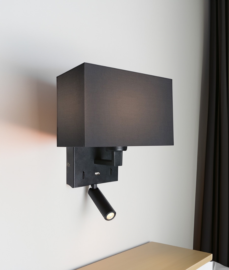 Bedside Wall Light with Shade and LED Reader