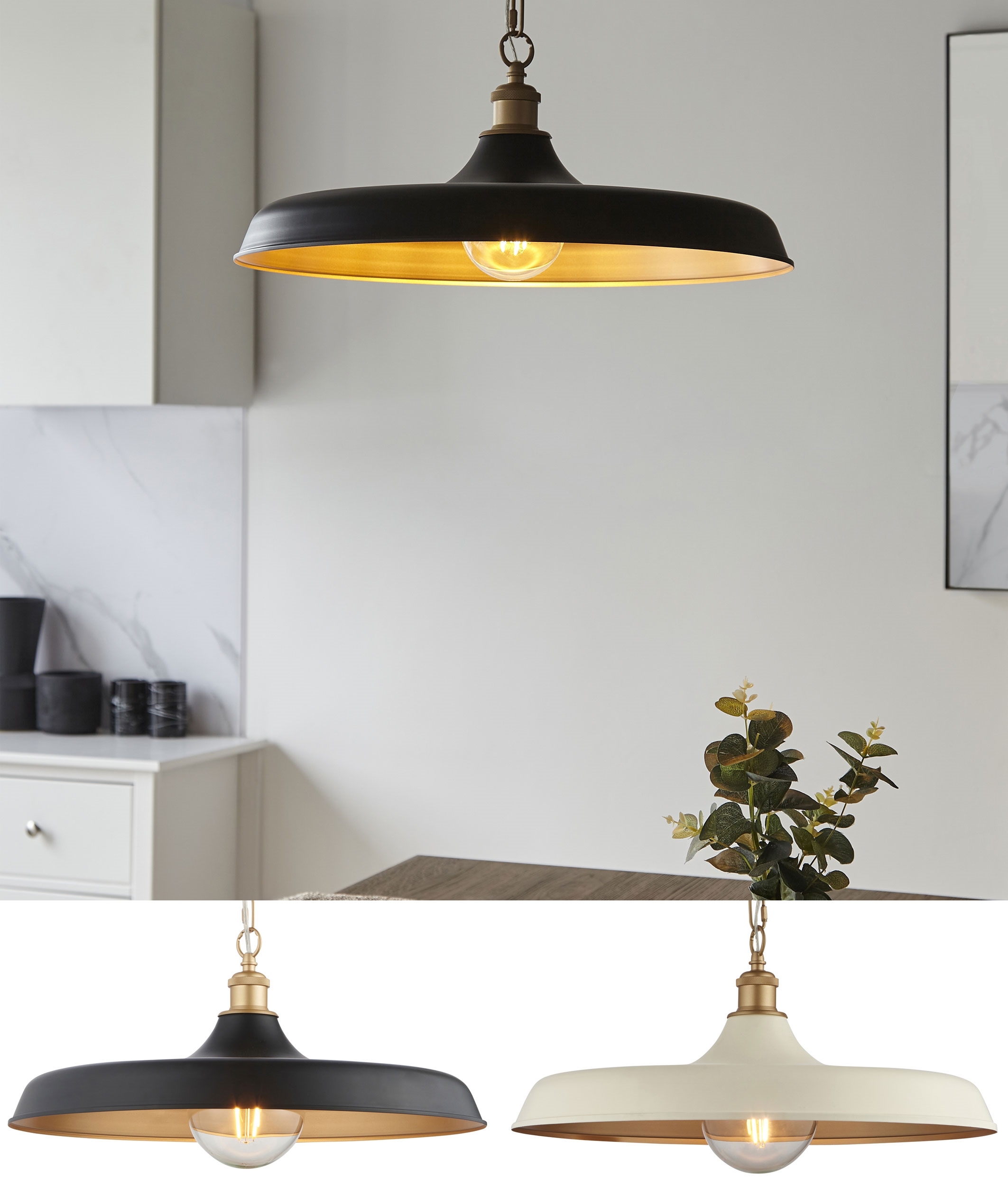 Industrial Scandi Large Shallow Metal Ceiling Light - 2 Finishes