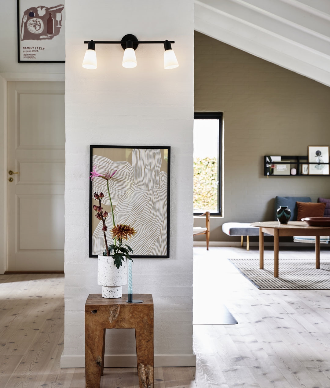 Adjustable Triple Spot Bar in Black with Opal Glass Shades