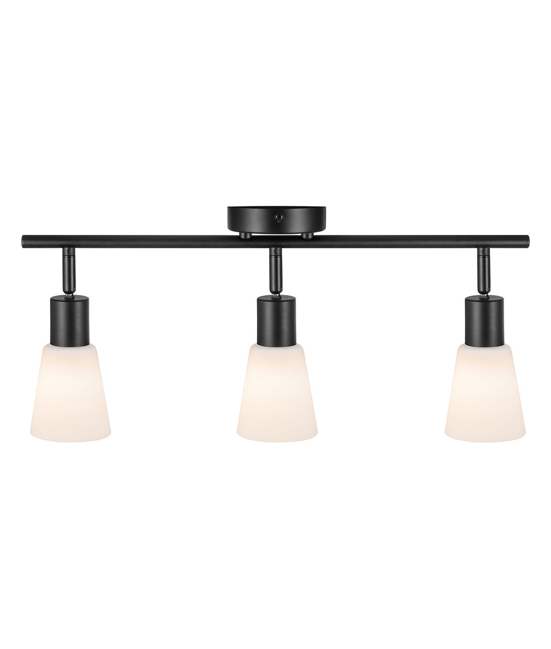 Adjustable Triple Spot Bar in Black with Opal Glass Shades