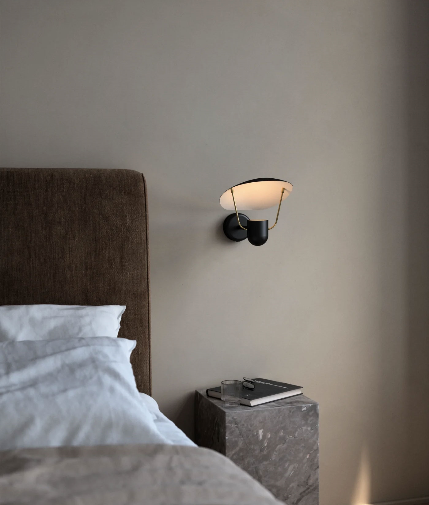 Black and Brass Detailed Wall Light with Reflective Shade