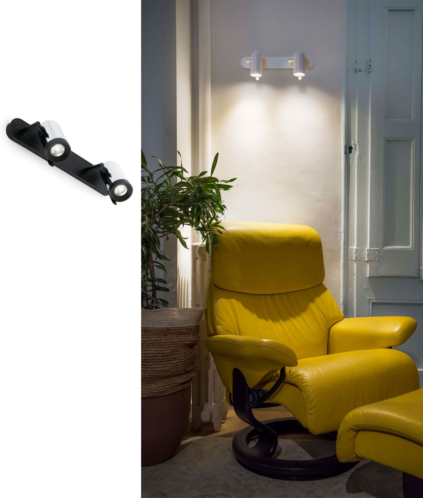 Modern Adjustable Double Spotlight for Walls and GU10 Lamps - Black ...