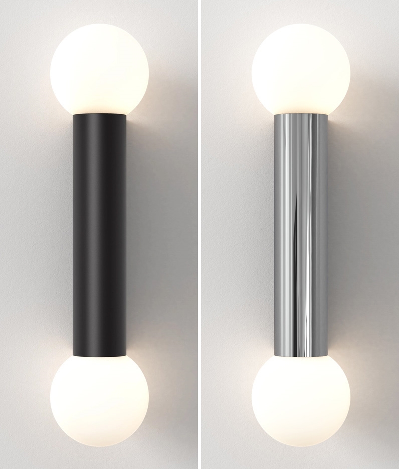 IP44 Art Deco Double Lamp Bathroom Wall Light - Black or Chrome
