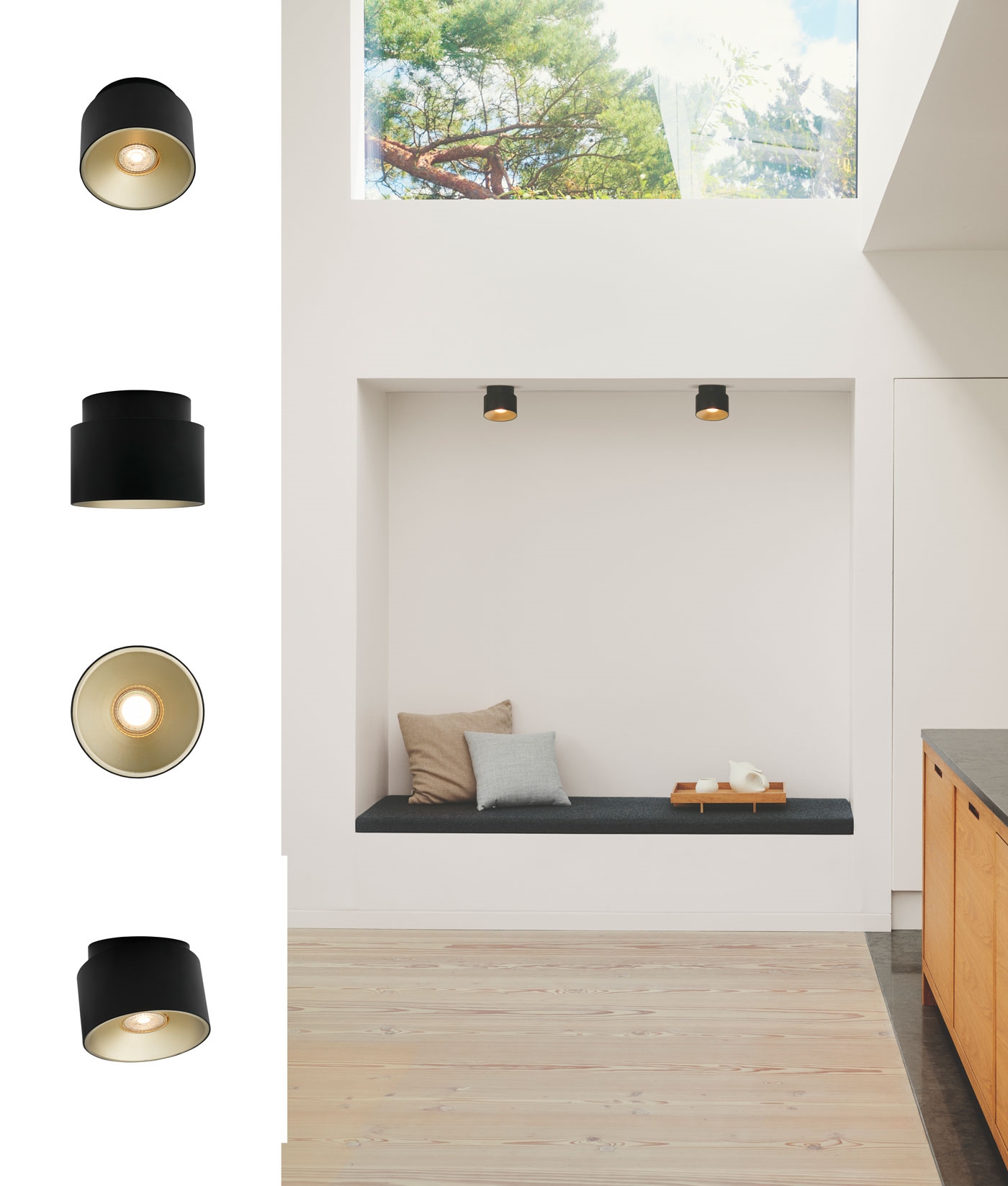 Hidden Hinge Adjustable Surface Mounted Downlight - Black and Gold