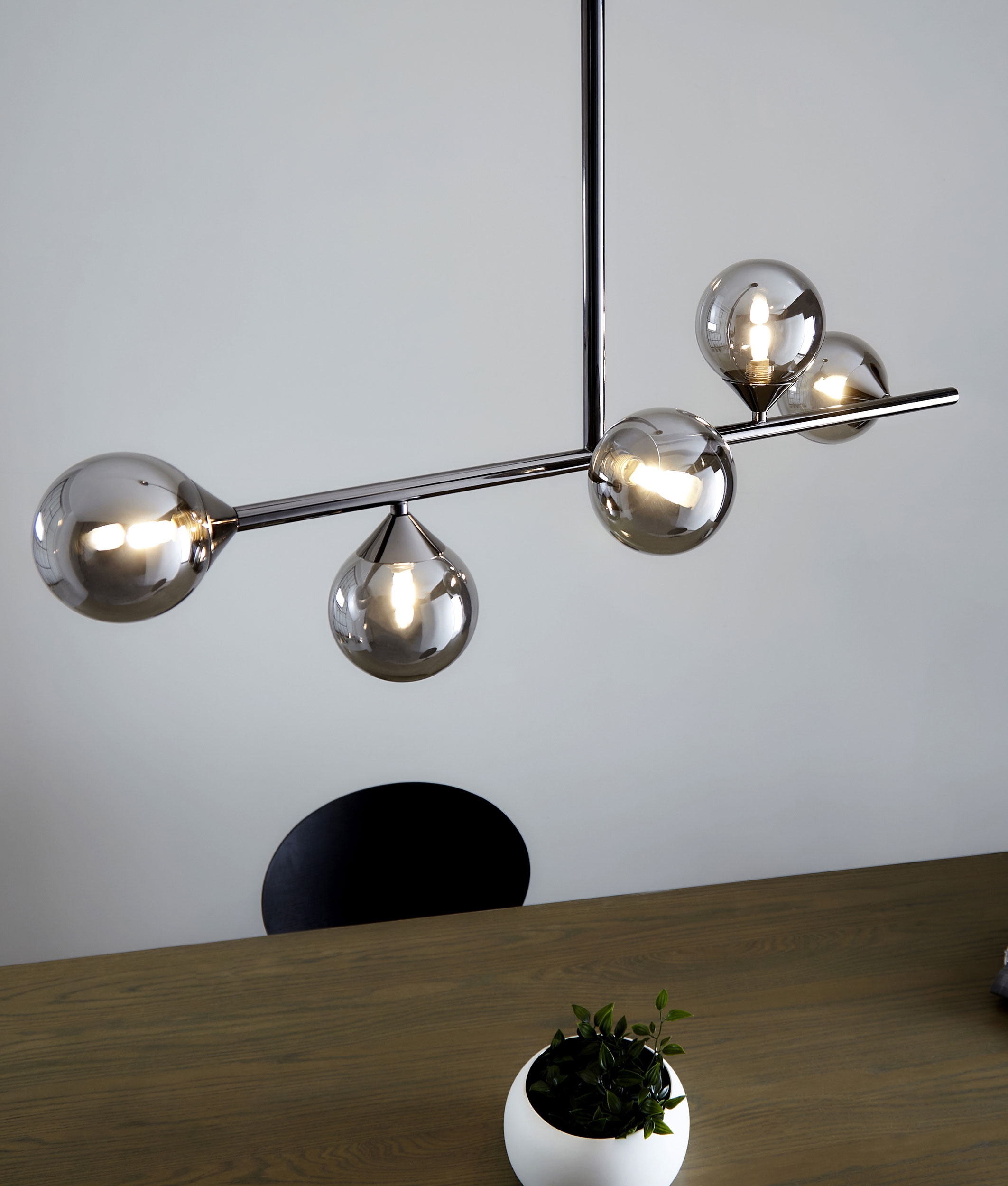 5 Lamp Drop Rod Semi-Flush Ceiling Light - Black Chrome or Brass