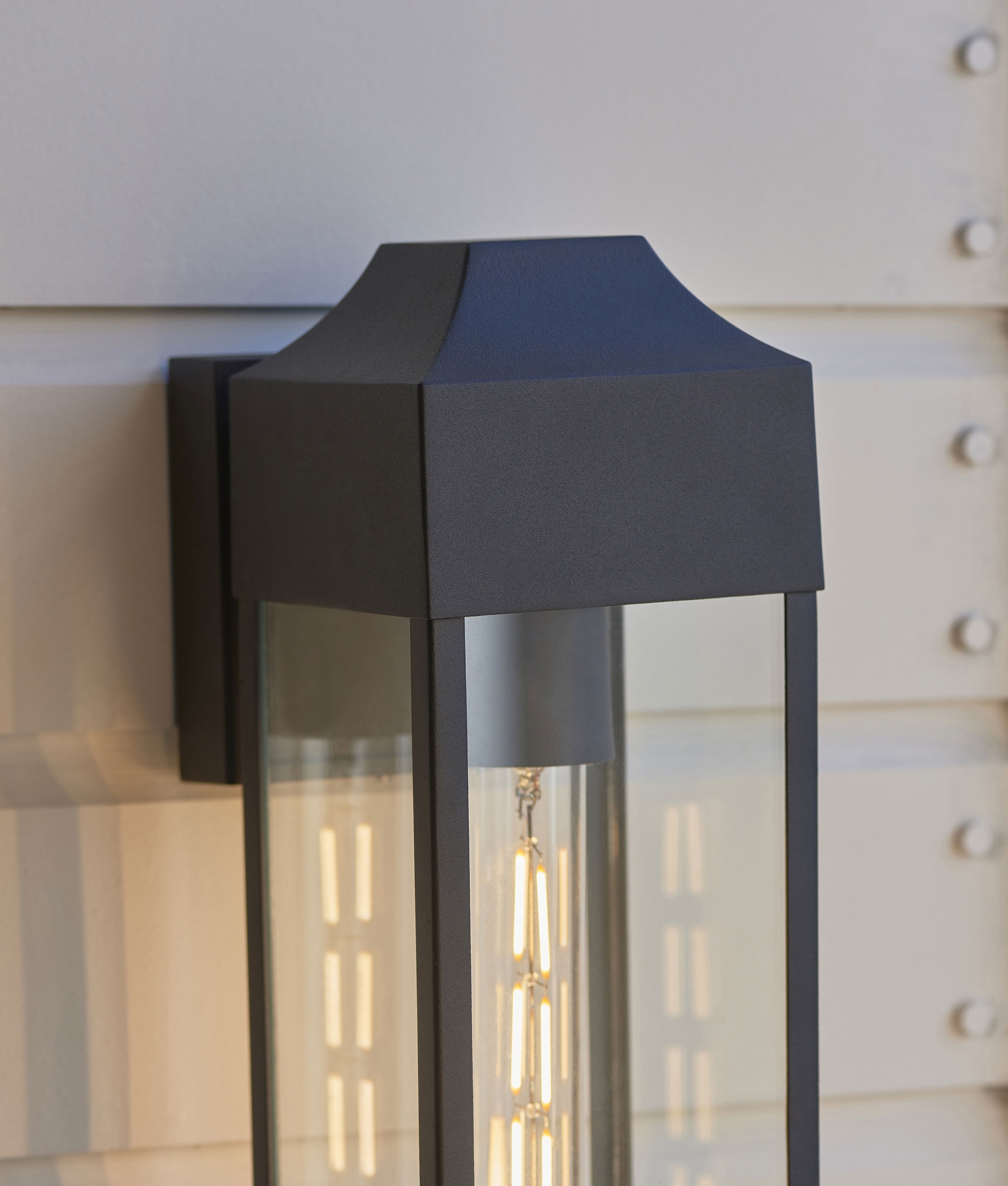 Box Framed Entrance Door Wall Light on Short Bracket - Aged Pewter or Black