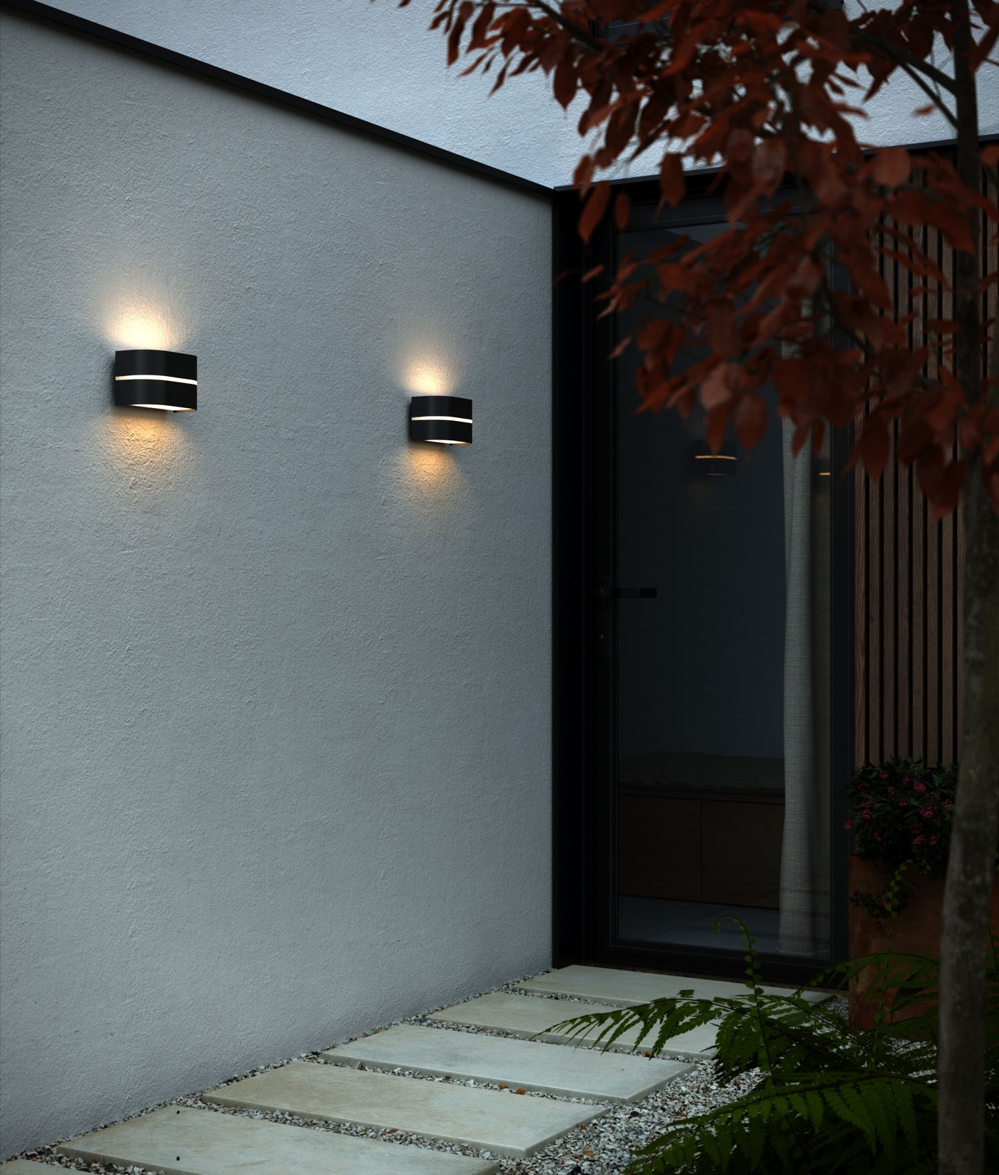 Curved Up and Down Exterior Wall Light in 3 Finishes