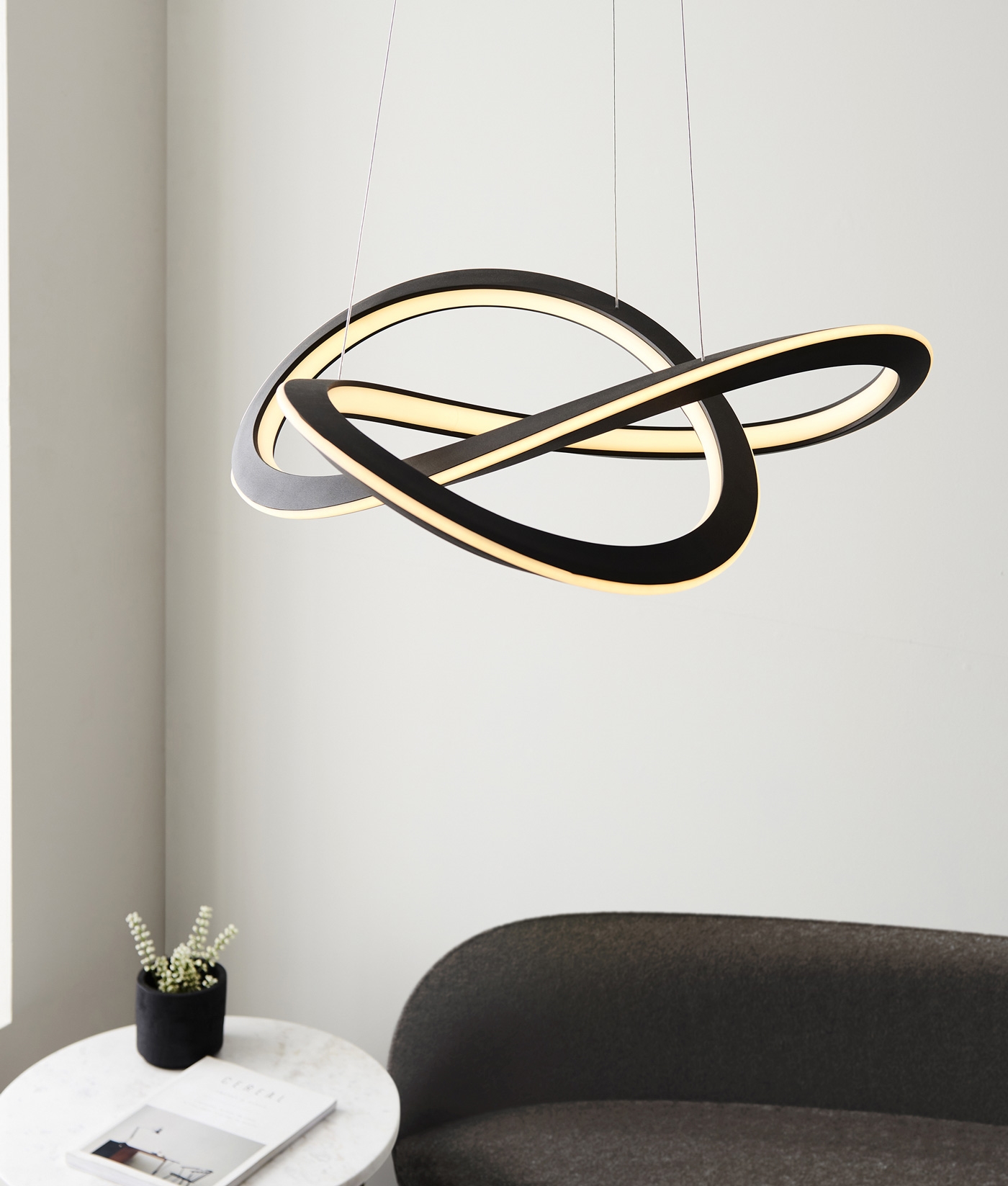 Interwoven Swirly Pendant with Integrated 51w LED - Black & White