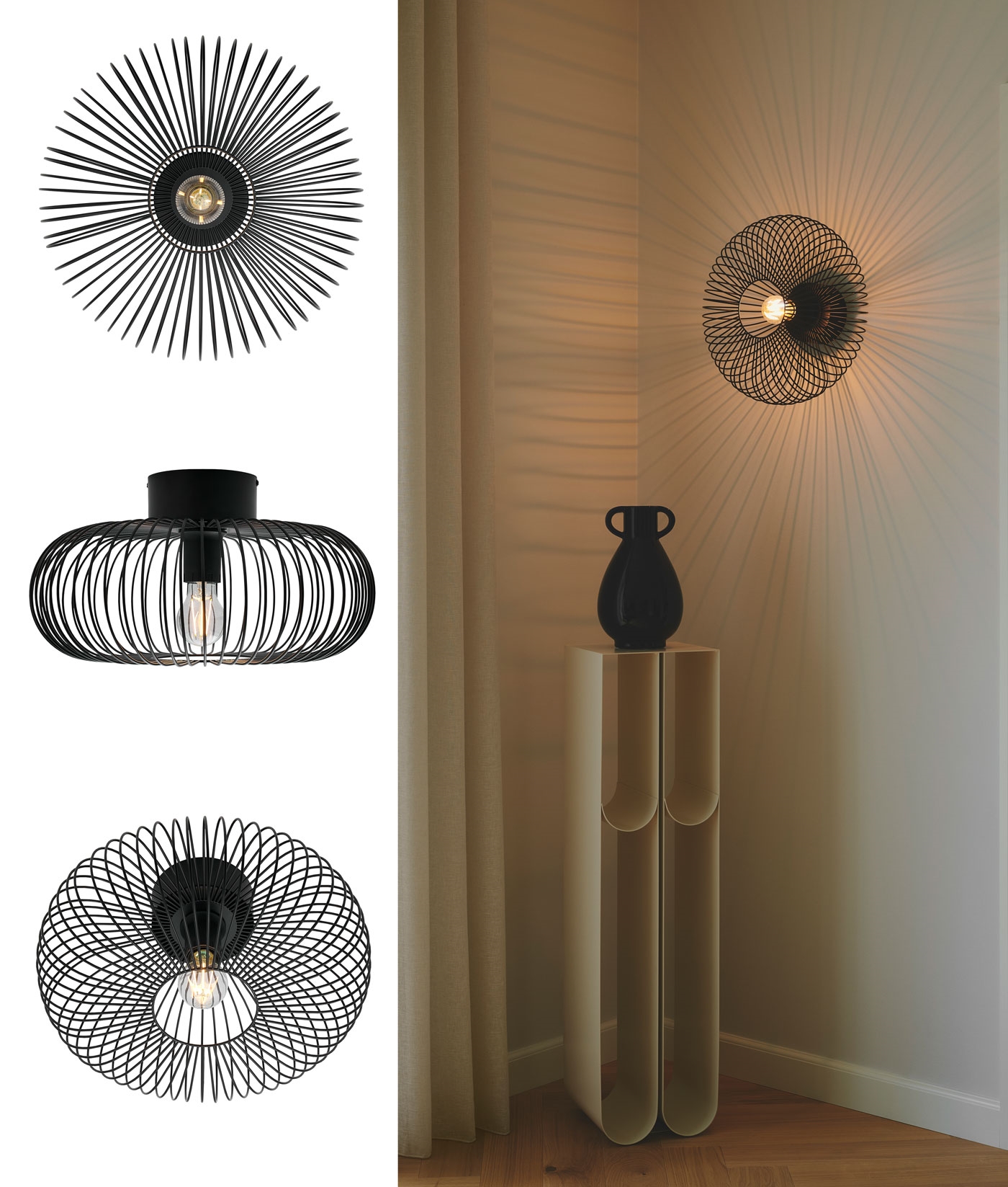 Round Wire Frame Black Wall or Ceiling Light